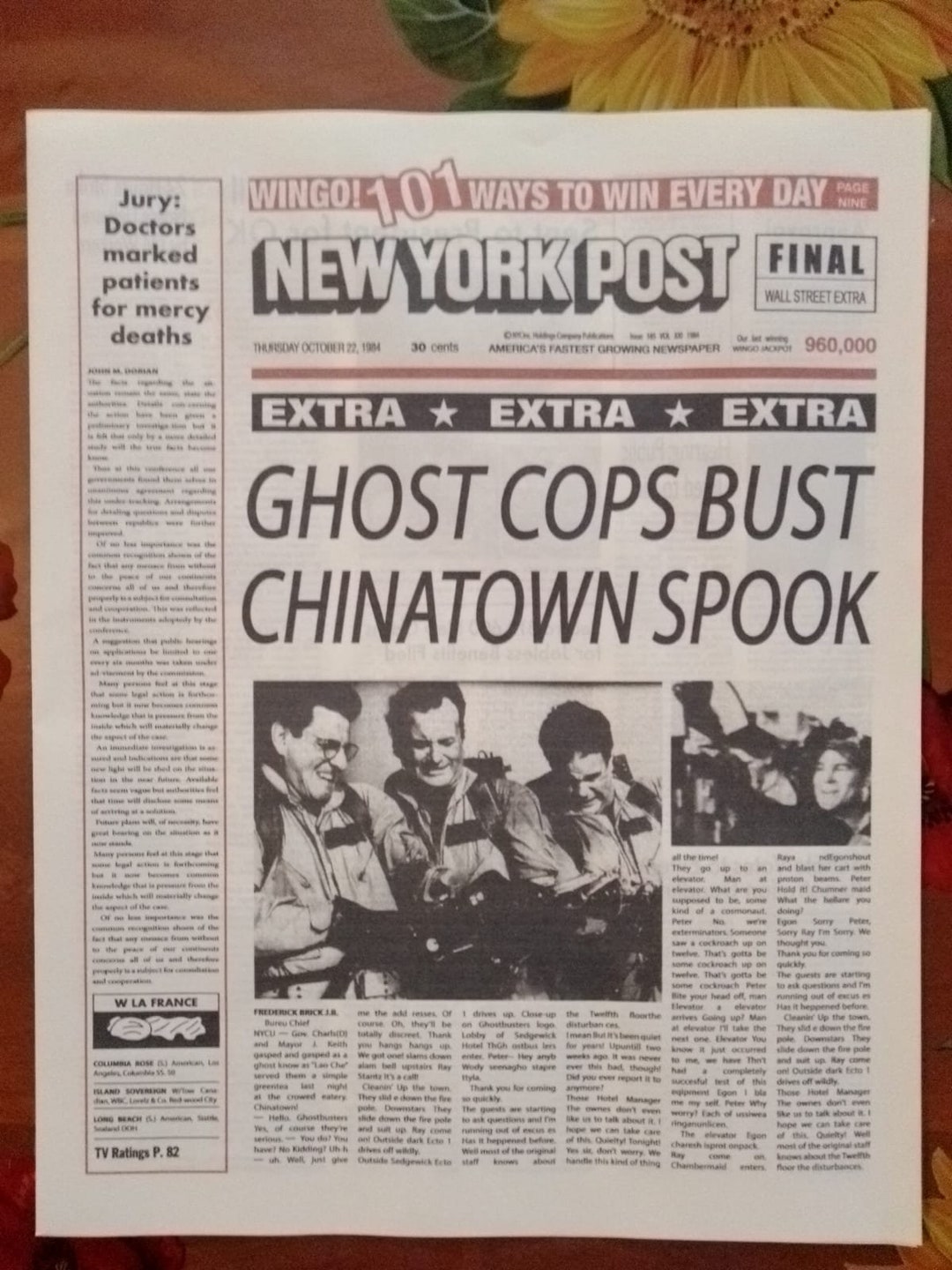 New York Post Ghostbusters 1 Prop Replica Newspaper Page Movie Prop ...