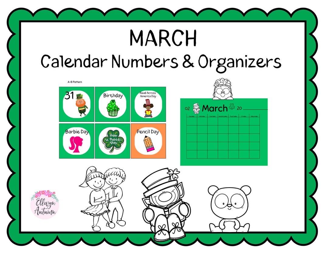 March Calendar Numbers & Organizers - Etsy
