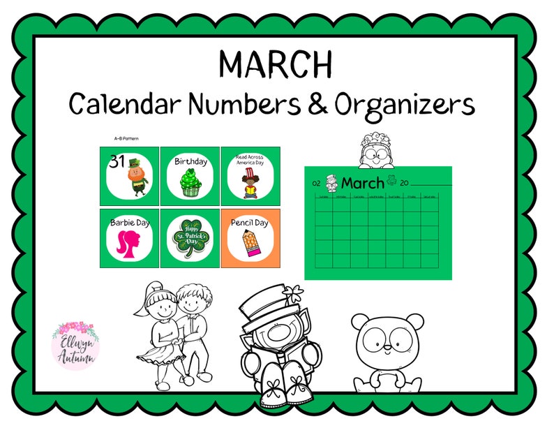 March Calendar Numbers & Organizers - Etsy