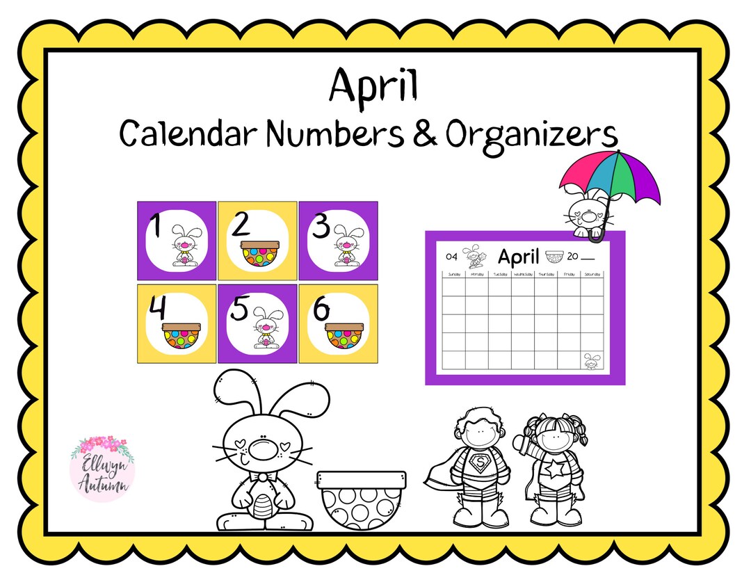 April Calendar Numbers & Organizers - Etsy