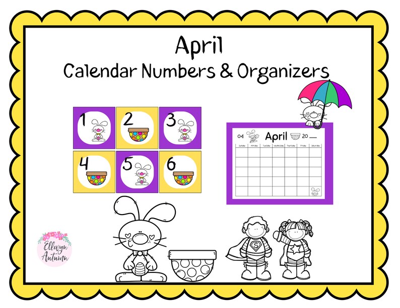 April Calendar Numbers & Organizers - Etsy