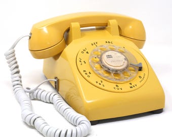 Vintage Telephone, Vintage Yellow Telephone, Yellow Rotary Dial ...