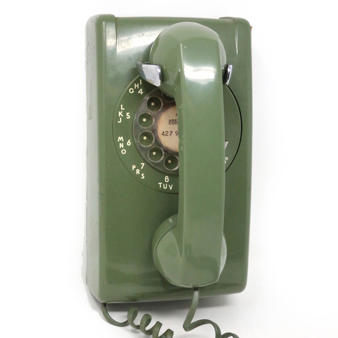 Vintage Olive Green Rotary Wall-mount Telephone - Etsy