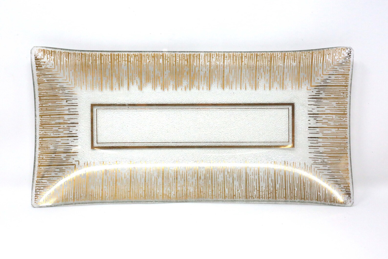 Mid-century Rectangular Glass Bowl With Gold Lines Motif - Etsy