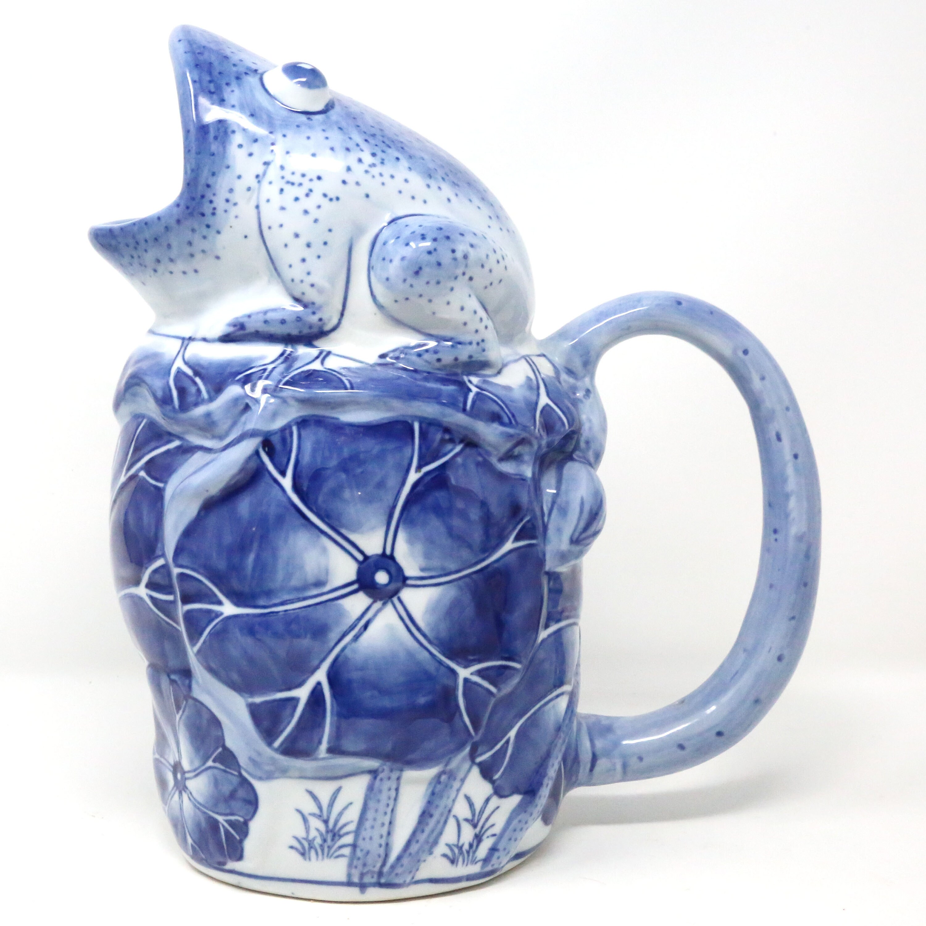Vintage Blue and White Frog and Lily Ceramic Pitcher - Etsy