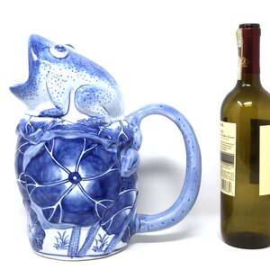 Vintage Blue and White Frog and Lily Ceramic Pitcher - Etsy