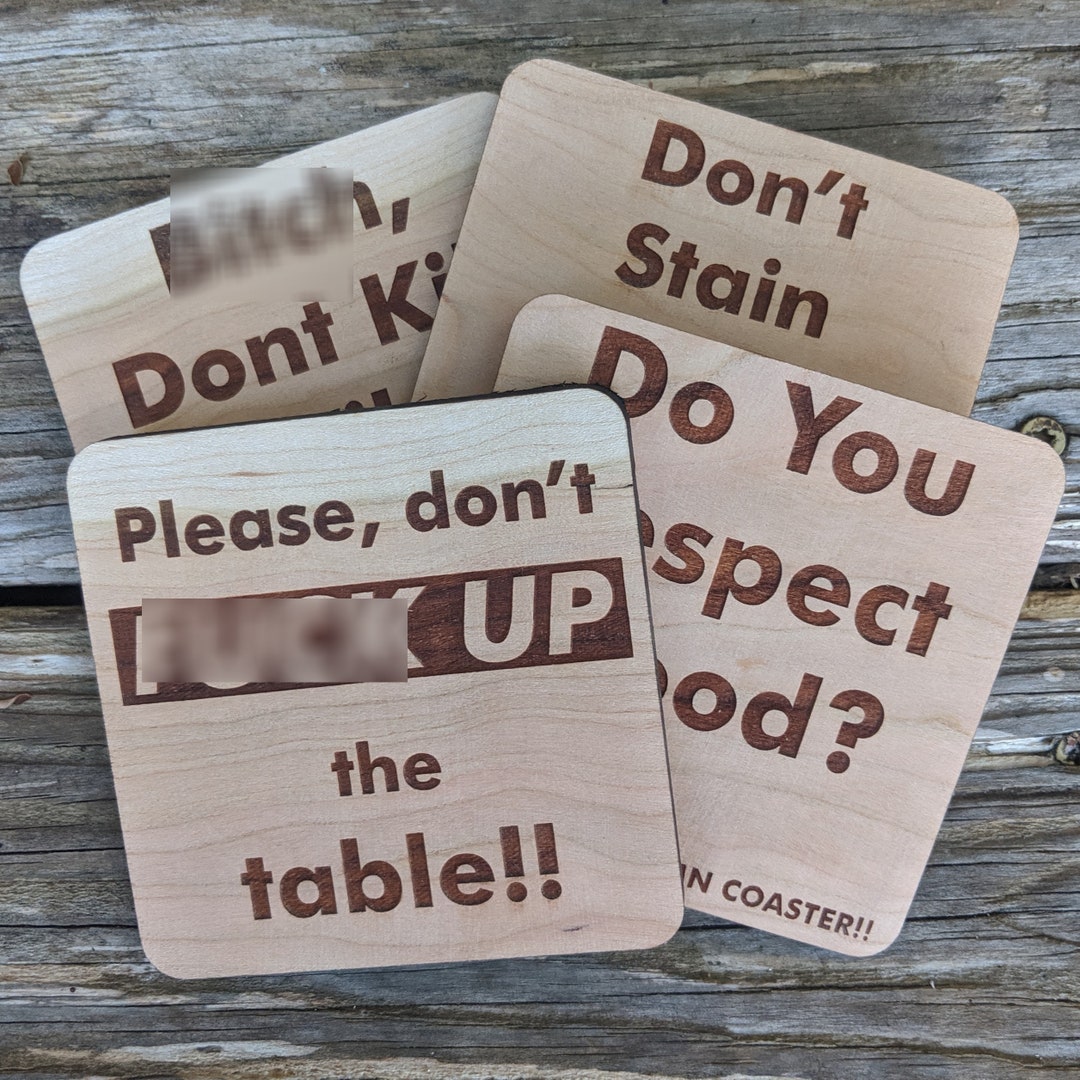 Inappropriate Custom Wooden Coaster Set. Personalized Coasters, Wood ...