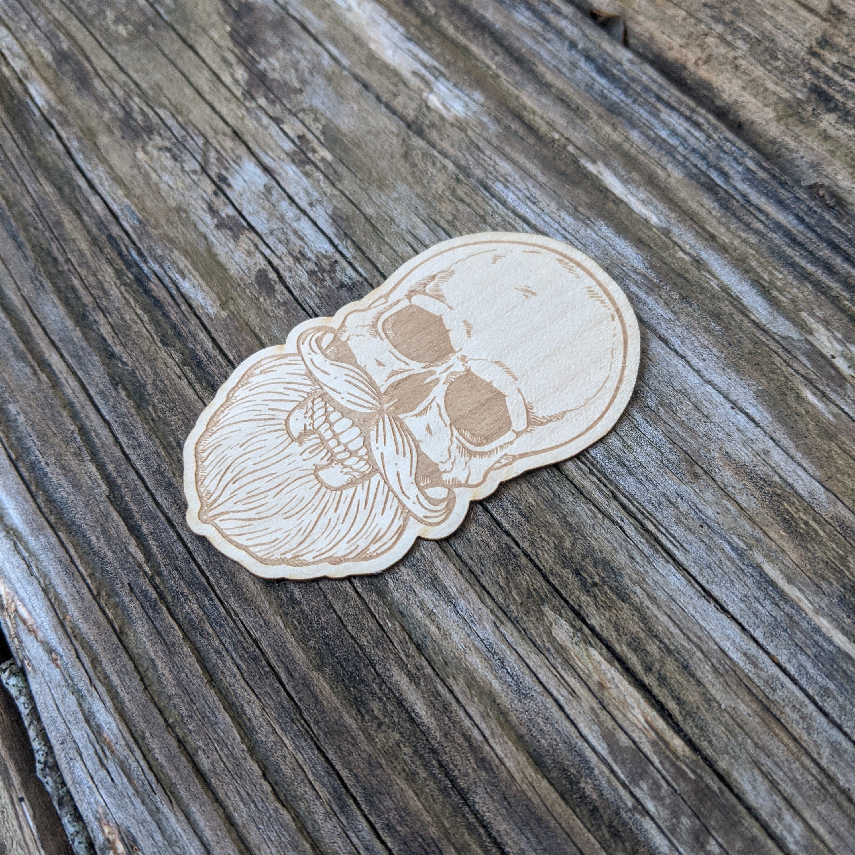 Wooden Sticker Skull Beard Real Wood Decal Laser Etched | Etsy