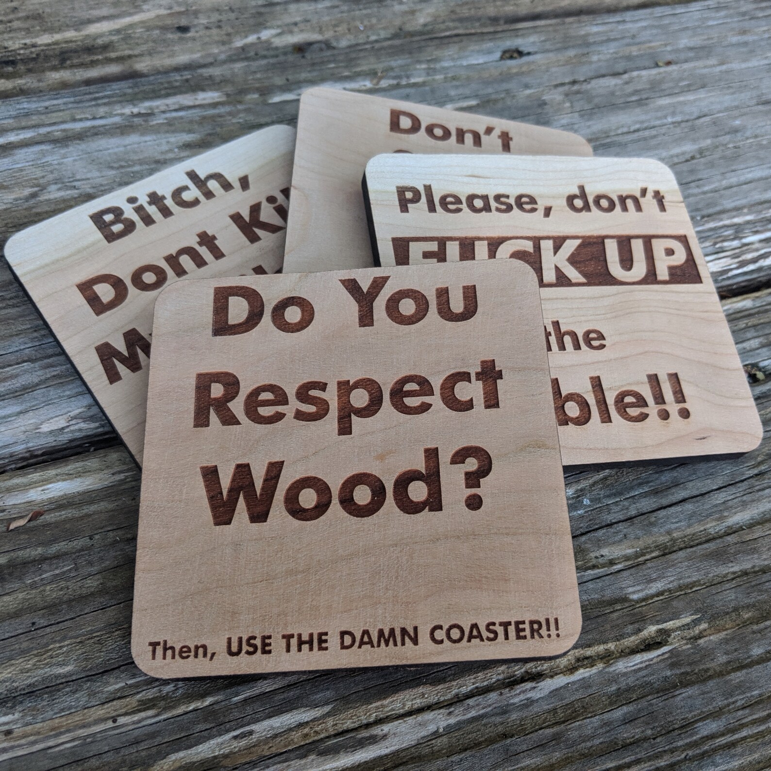 Inappropriate Custom Wooden Coaster Set. Personalized - Etsy