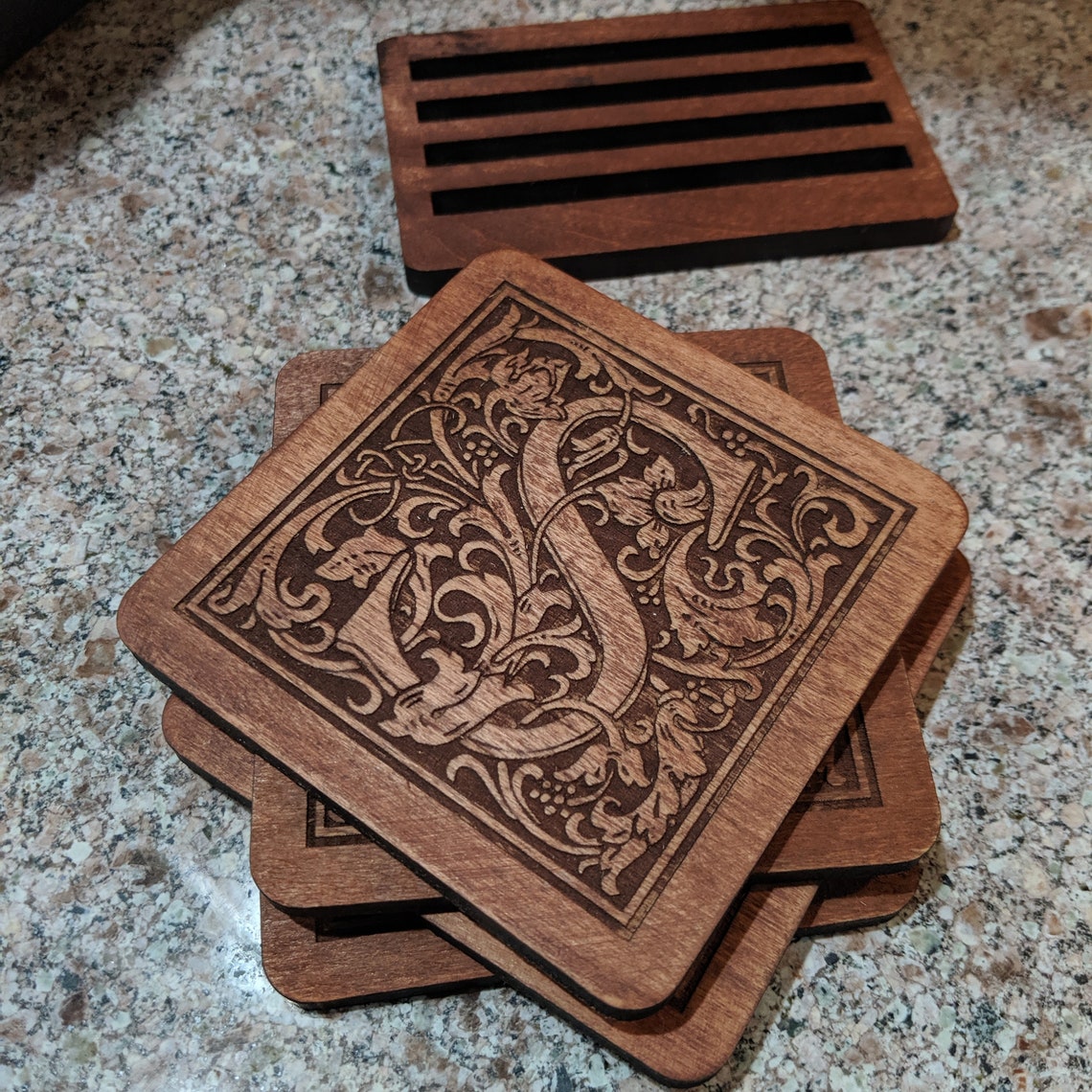 Medieval Monogram Coaster Set Custom Wooden Coasters - Etsy