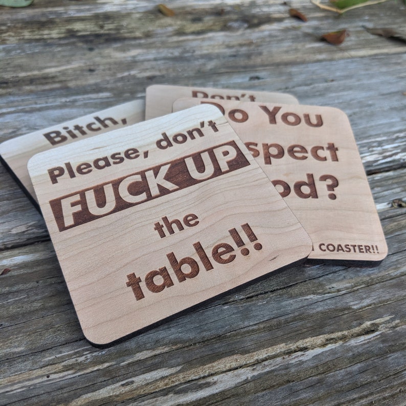 Inappropriate Custom Wooden Coaster Set. Personalized - Etsy