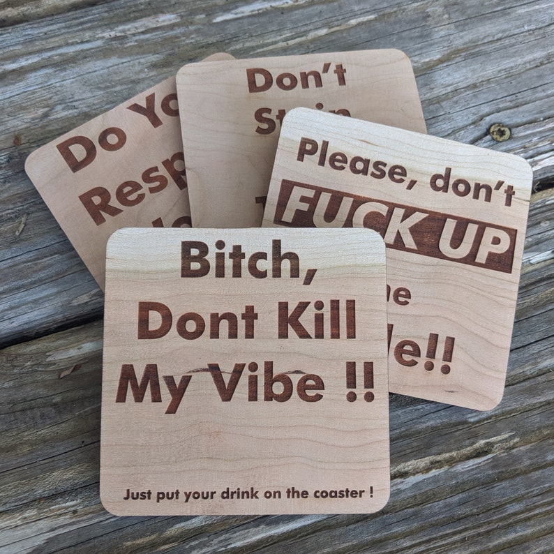 Inappropriate Custom Wooden Coaster Set. Personalized - Etsy