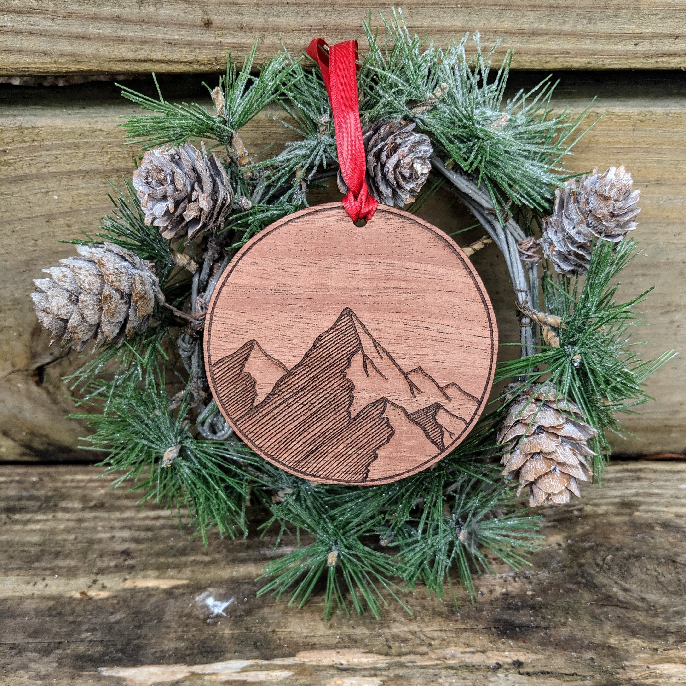Round Mountain Wooden Christmas Ornament Shatterproof Xmas - Etsy