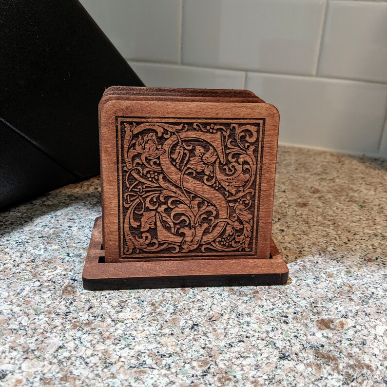 Medieval Monogram Coaster Set Custom Wooden Coasters - Etsy
