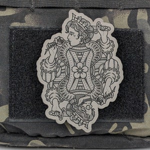 Queen of Hearts Morale Patch: Vintage Playing Card, Tactical Hat Hook ...