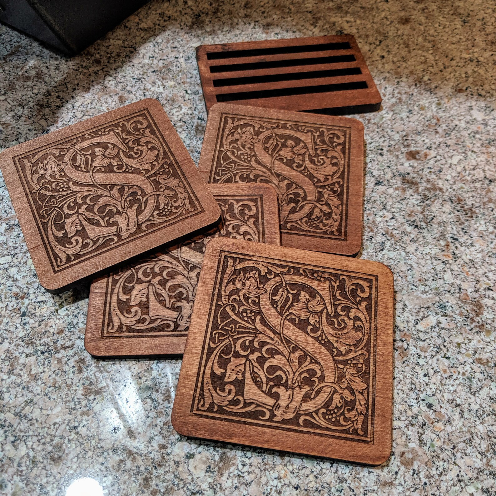 Medieval Monogram Coaster Set Custom Wooden Coasters - Etsy