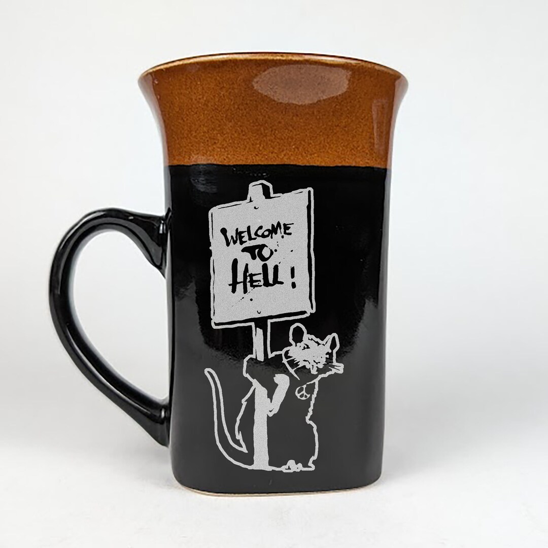 Welcome to Hell Banksy Rat Stoneware Mug, Rat Holding Sign, British Art ...