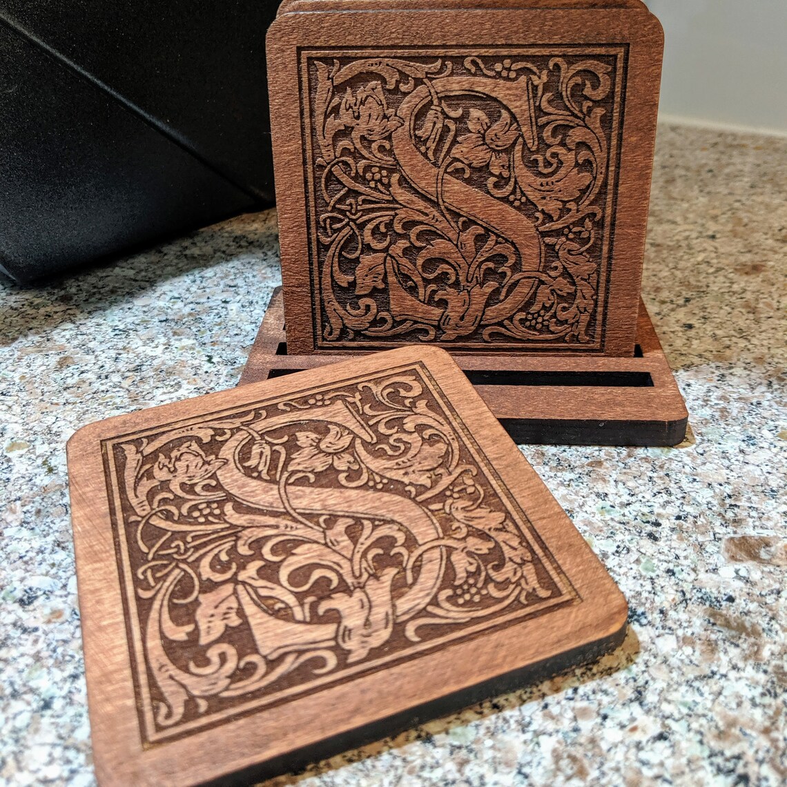 Medieval Monogram Coaster Set Custom Wooden Coasters - Etsy