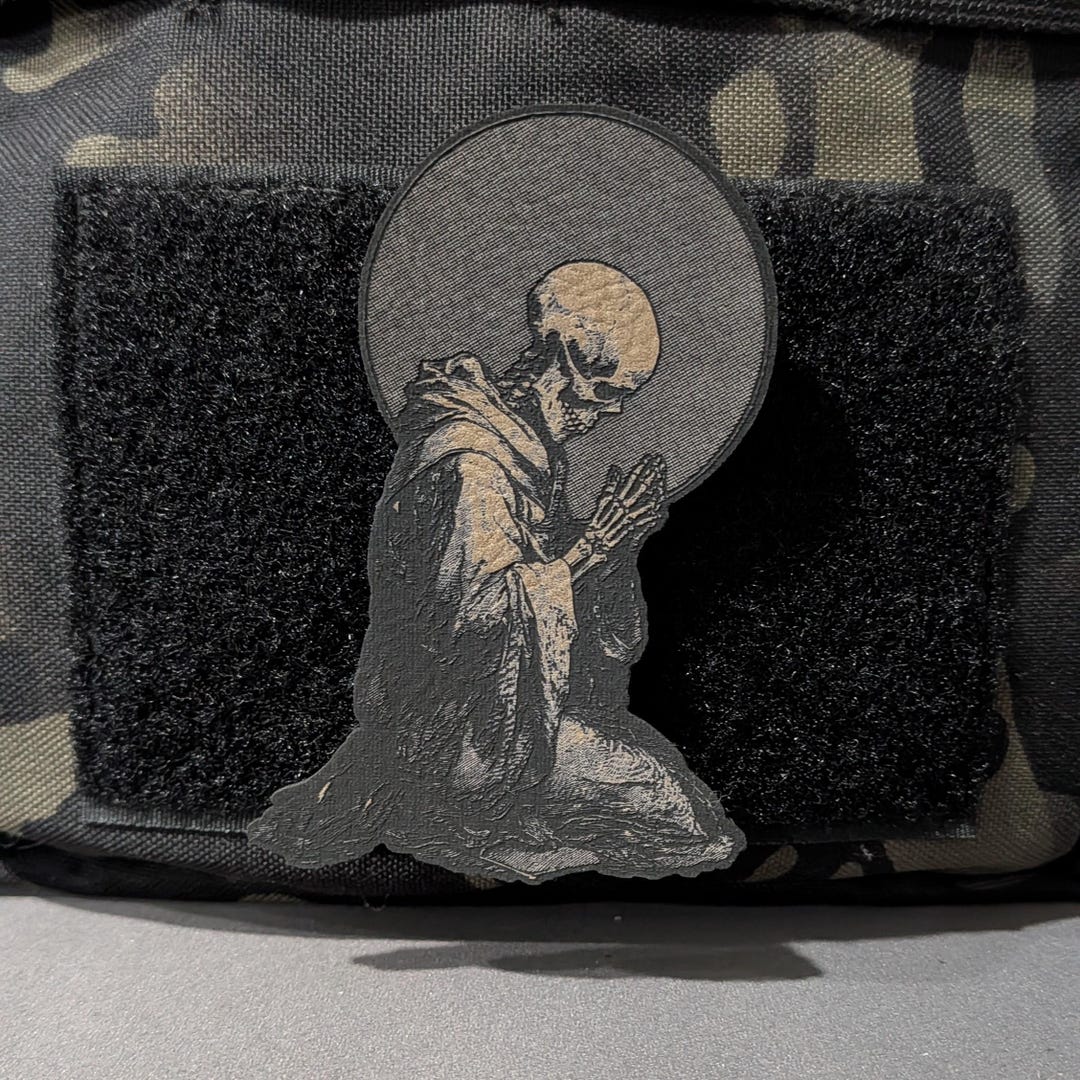 Praying Skeleton Morale Patch – Laser Engraved Gothic Leatherette - Etsy