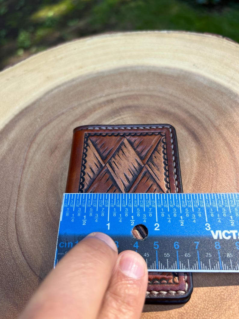 Hand Tooled Leather, 2 Pocket Card Wallet With Basket Weave - Etsy
