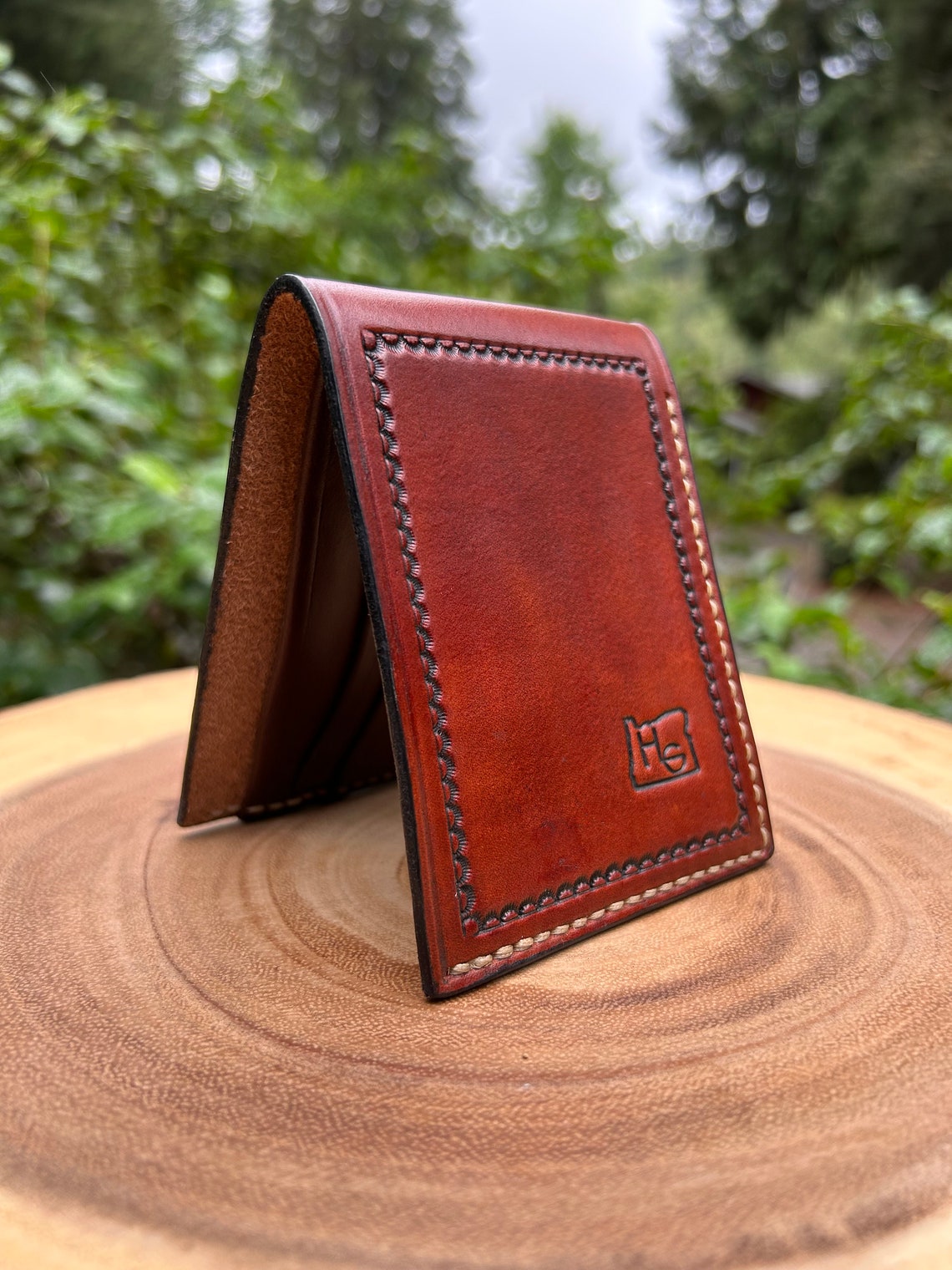 Hand Tooled Leather Wallet With Basket Weave - Etsy