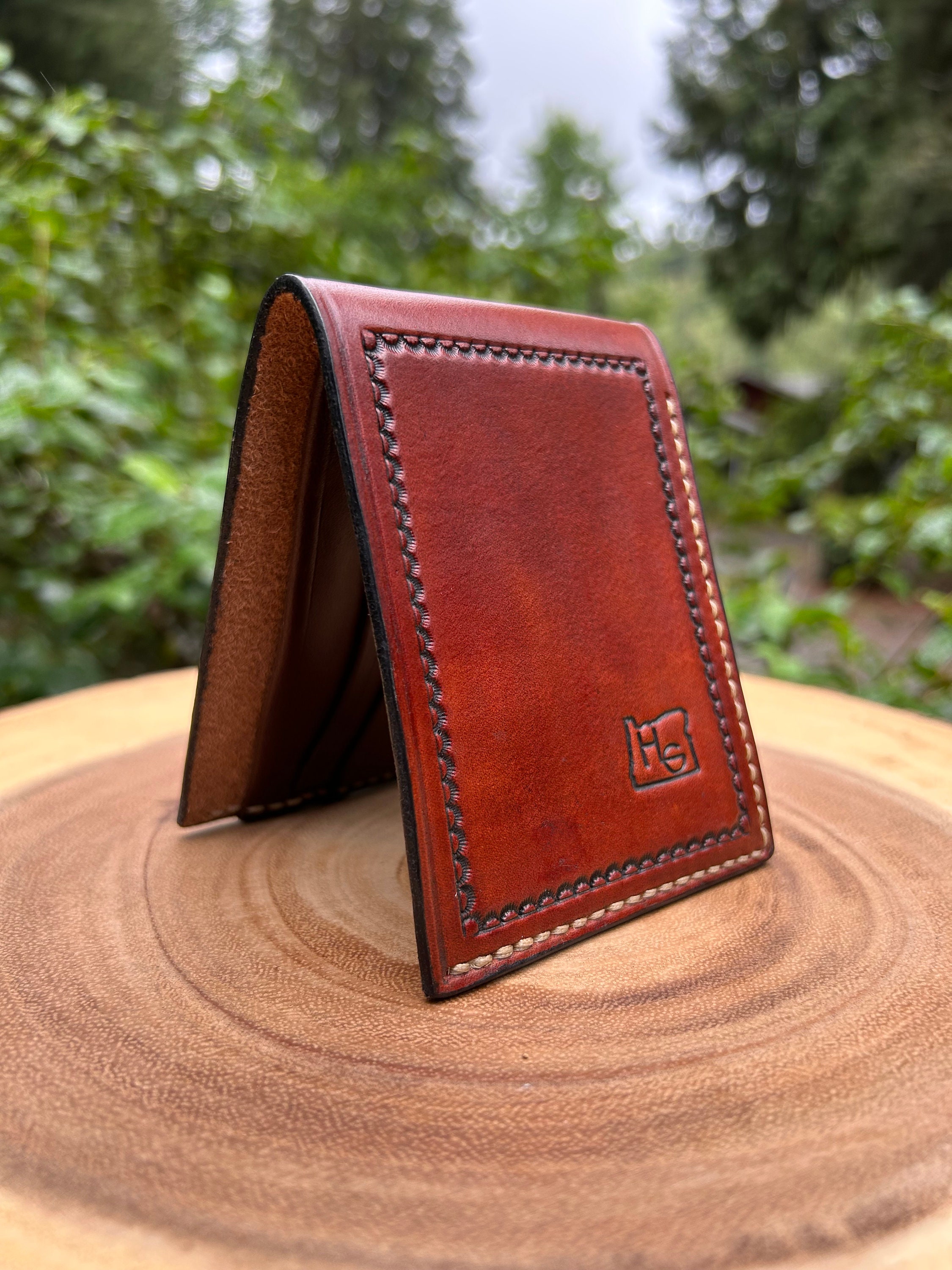 Hand Tooled Leather Wallet With Basket Weave - Etsy