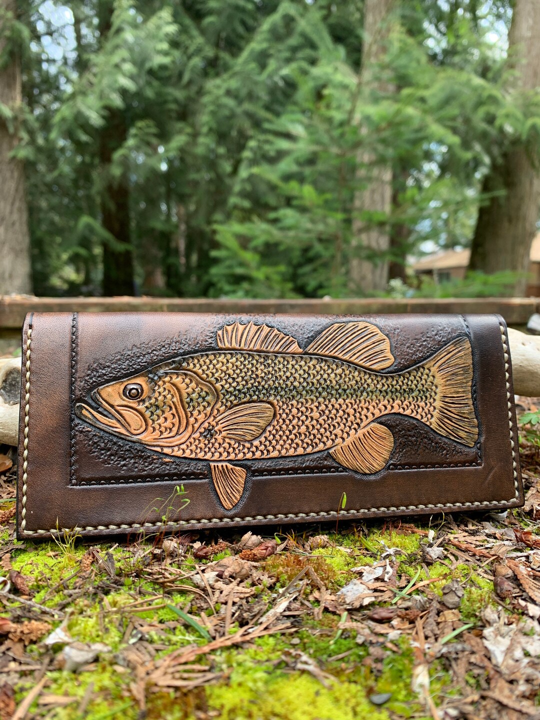 Hand Tooled Leather Wallet With Bass - Etsy