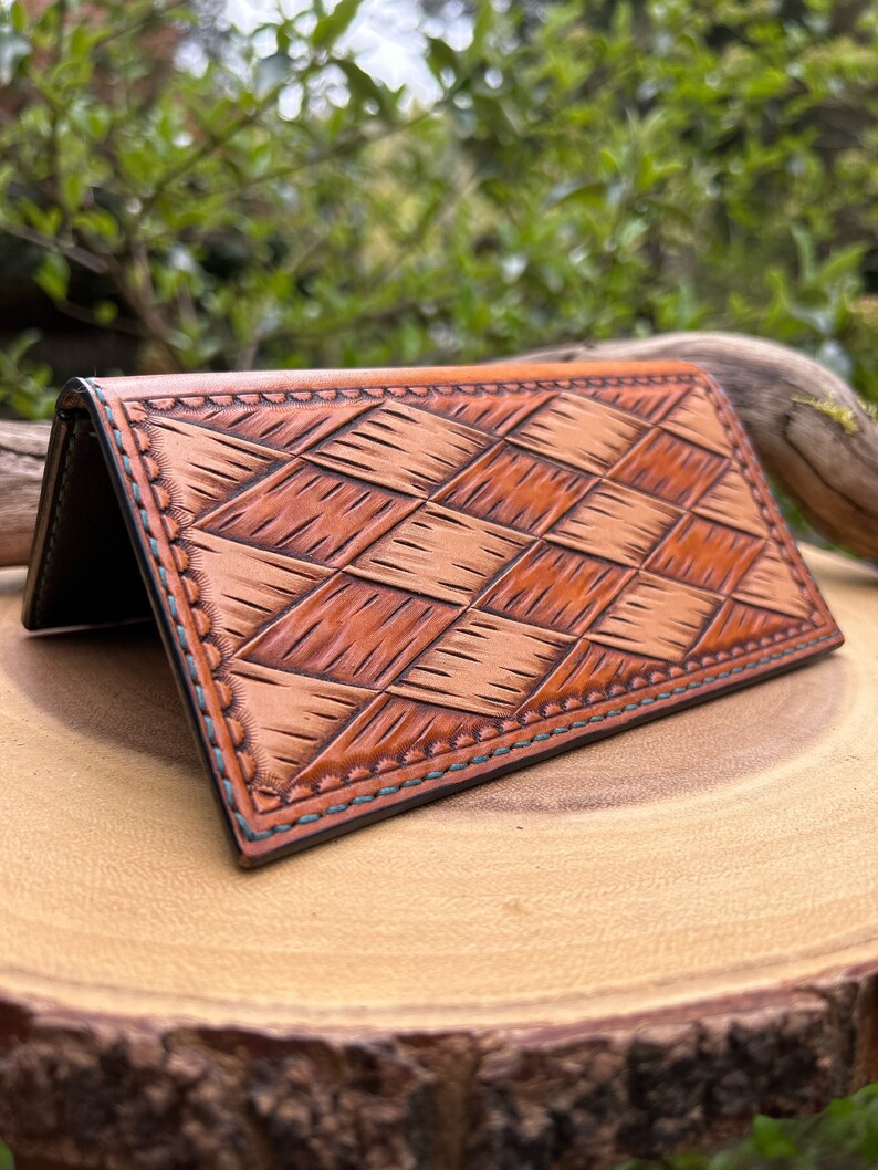 Hand Tooled Leather Roper Wallet With Steer Skull and Basket Weave - Etsy