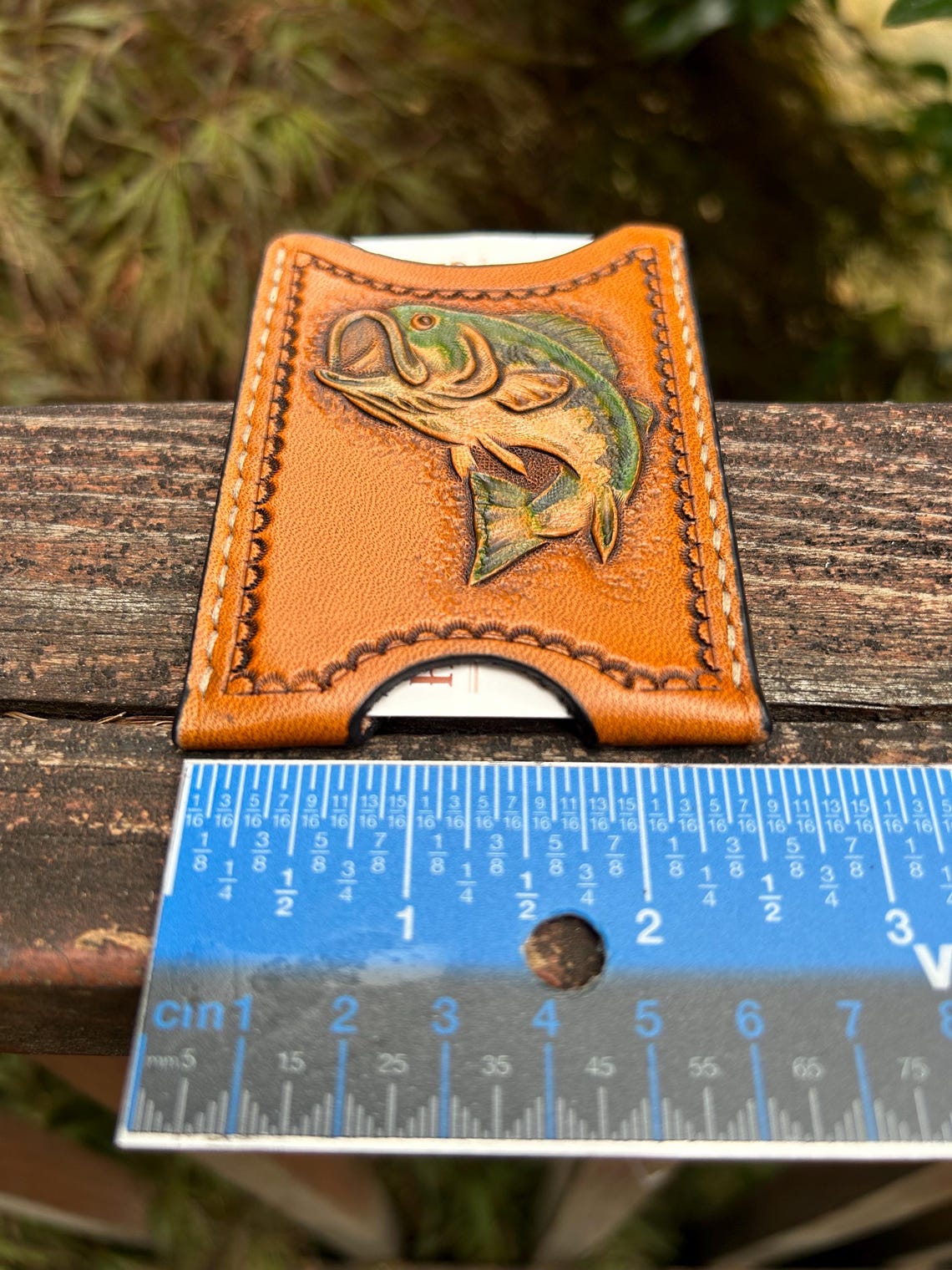 Hand Tooled Leather Card Wallet With Bass - Etsy