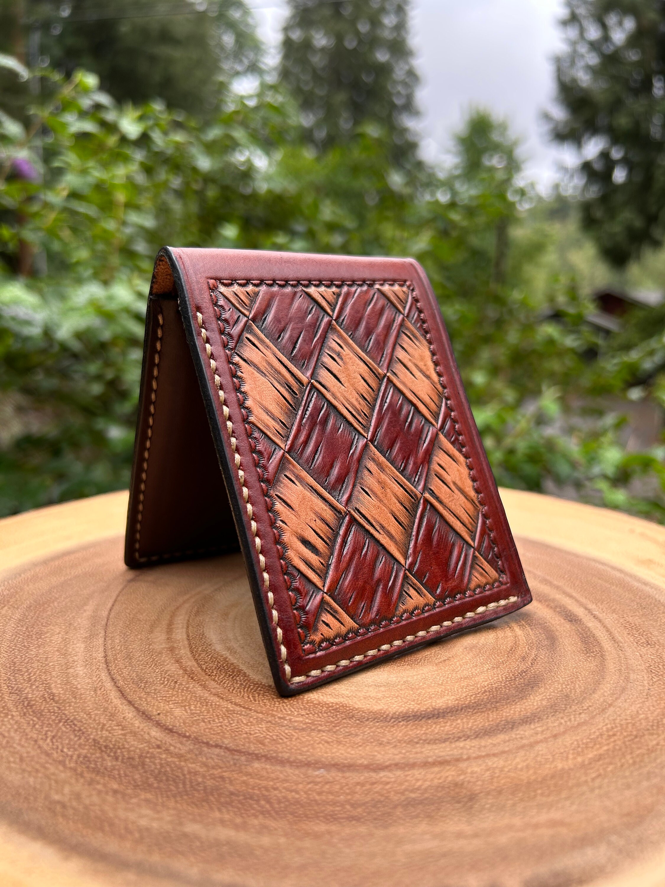 Hand Tooled Leather Wallet With Basket Weave - Etsy