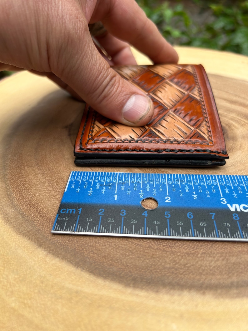Hand Tooled Leather Wallet With Basket Weave - Etsy