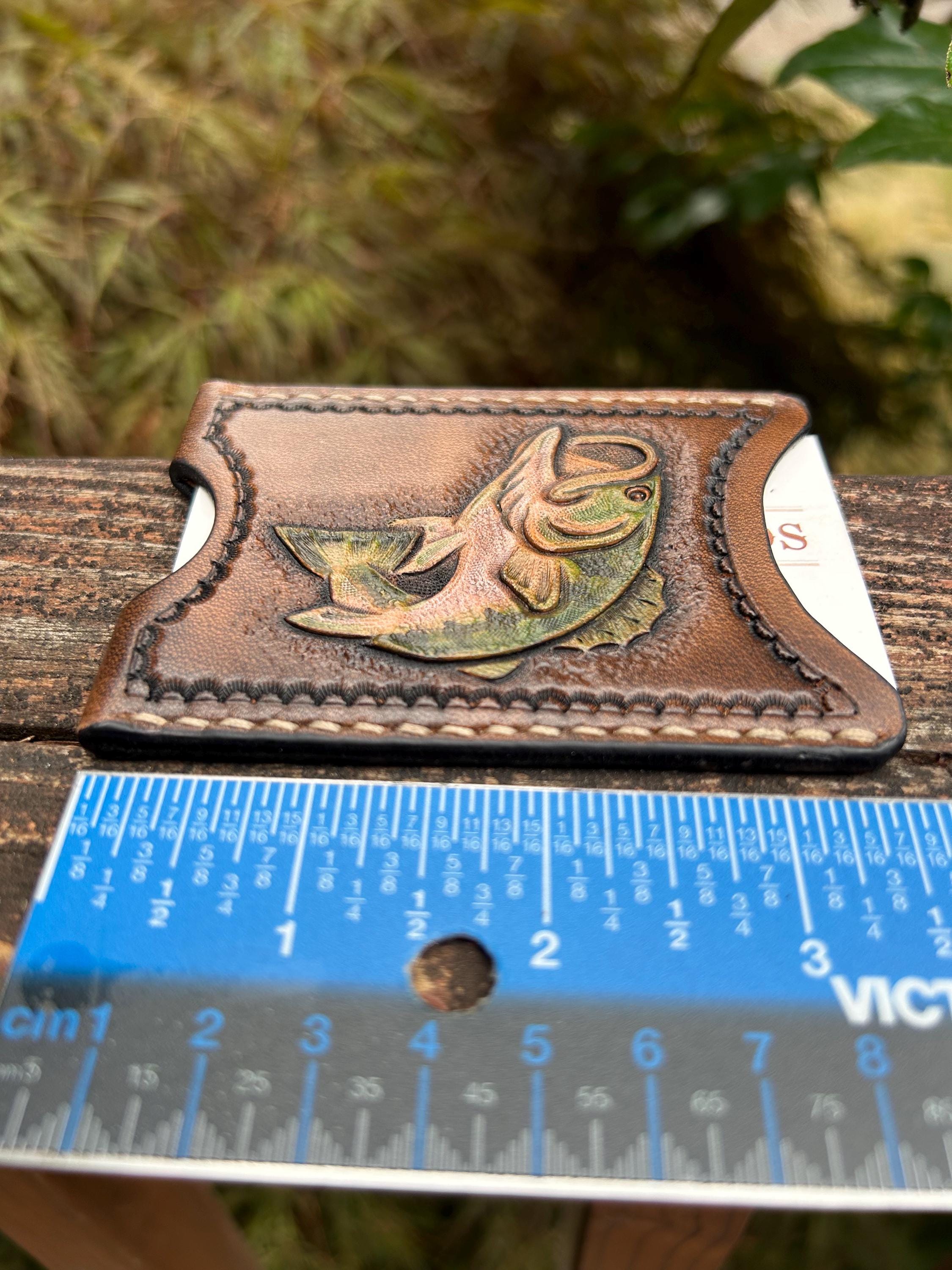 Hand Tooled Leather Card Wallet With Bass - Etsy