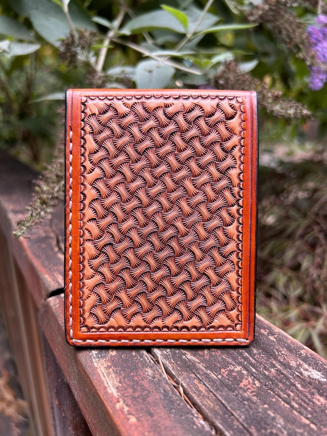 Hand Tooled Leather Wallet With Basket Weave - Etsy