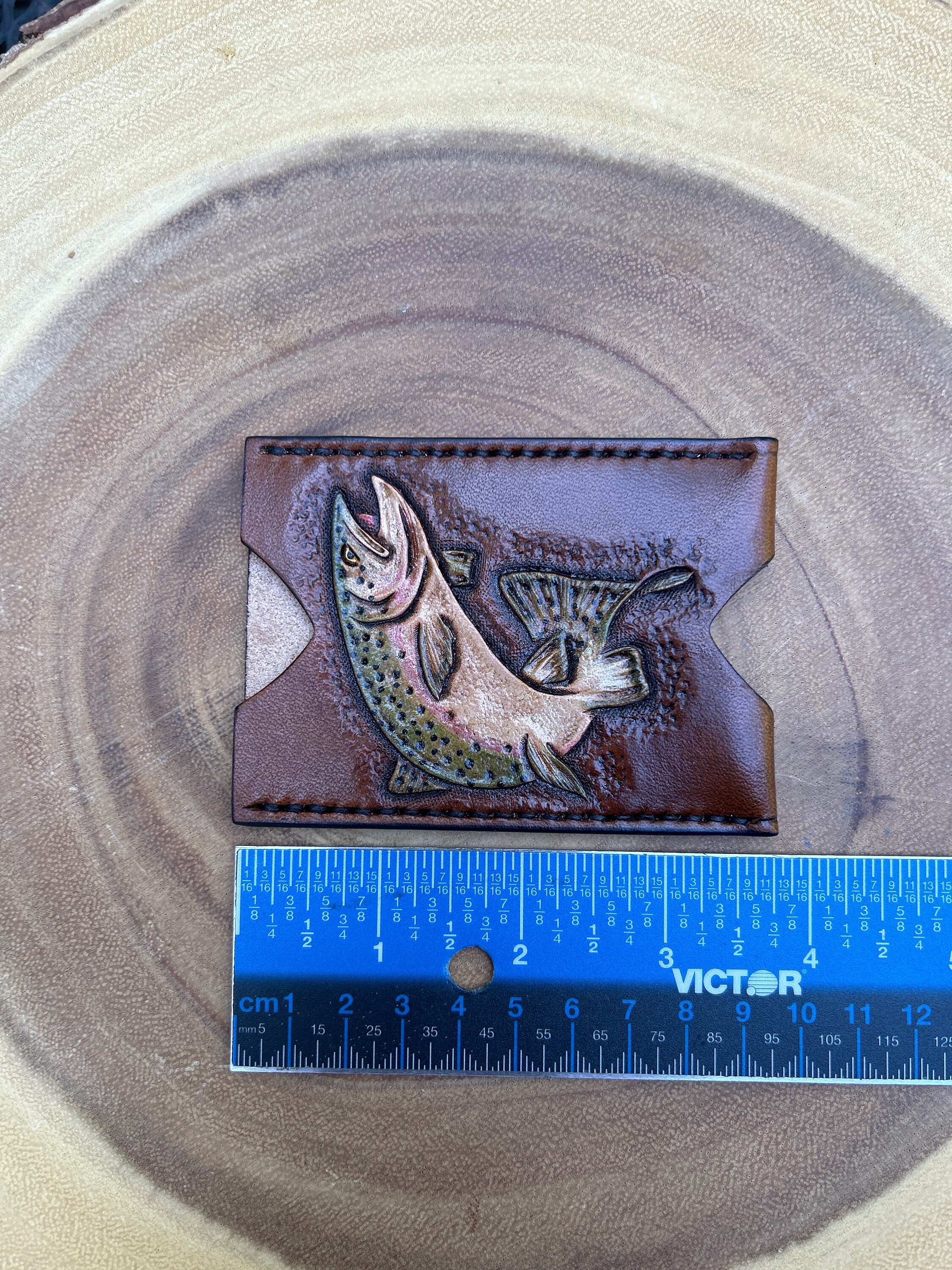 Hand Tooled Leather Card Wallet With Trout - Etsy