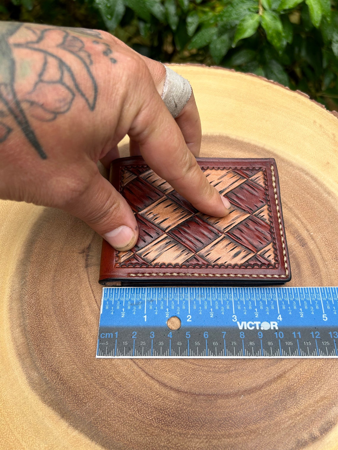 Hand Tooled Leather Wallet With Basket Weave - Etsy