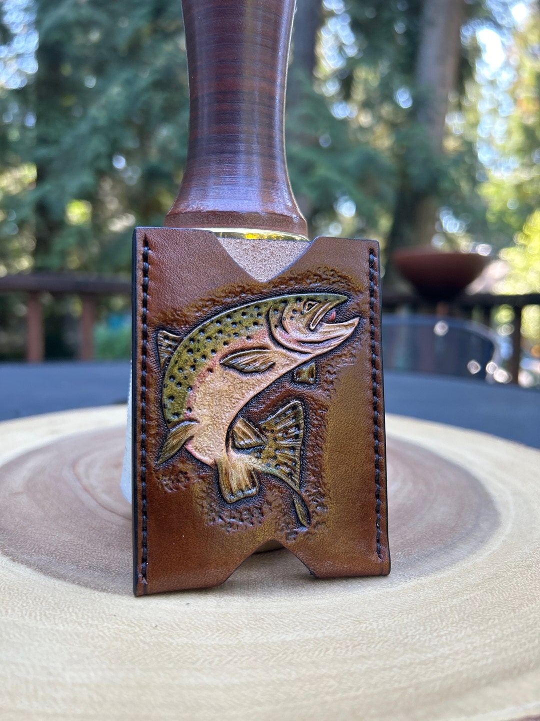 Hand Tooled Leather Card Wallet With Trout - Etsy