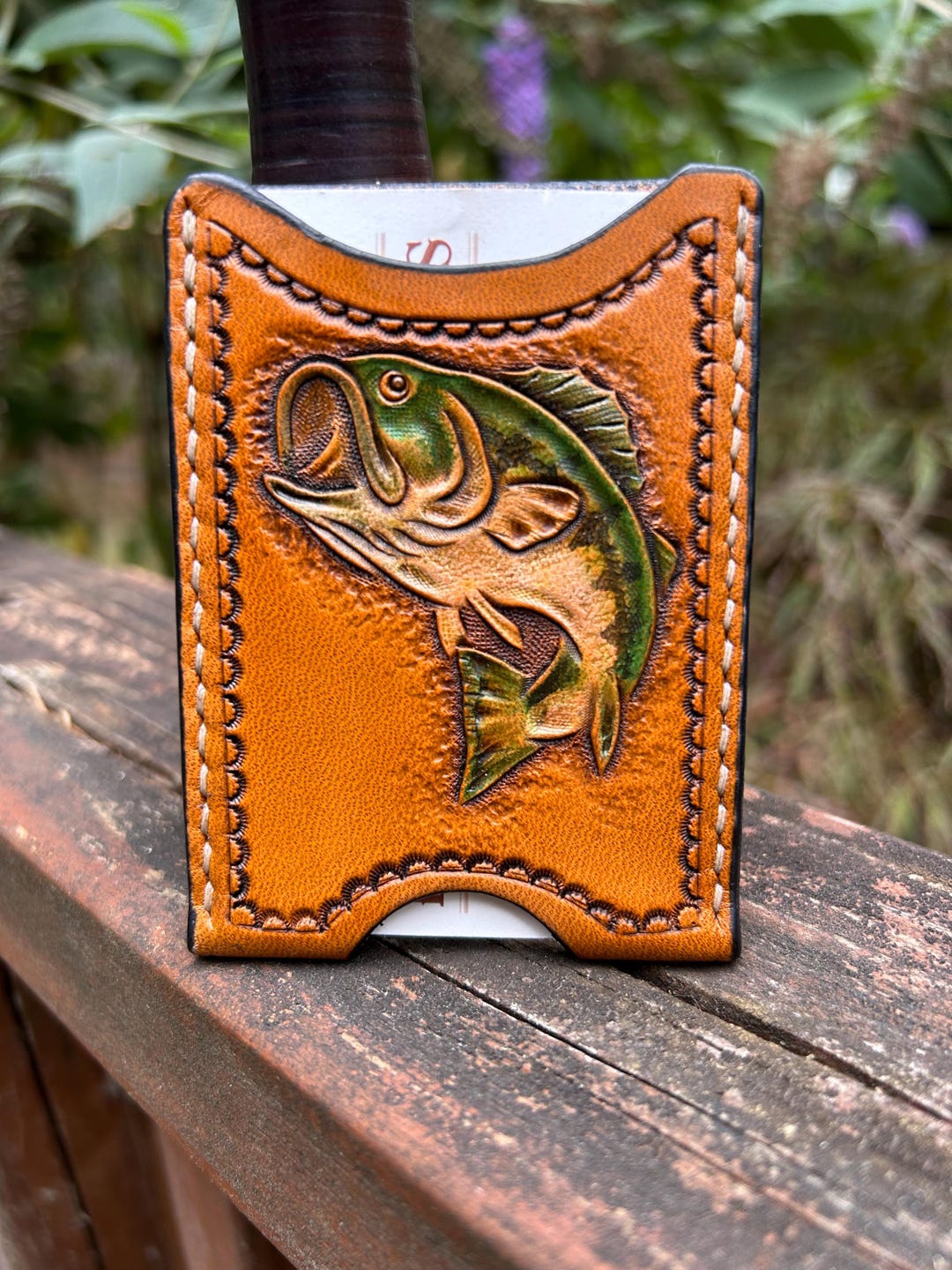 Hand Tooled Leather Card Wallet With Bass - Etsy