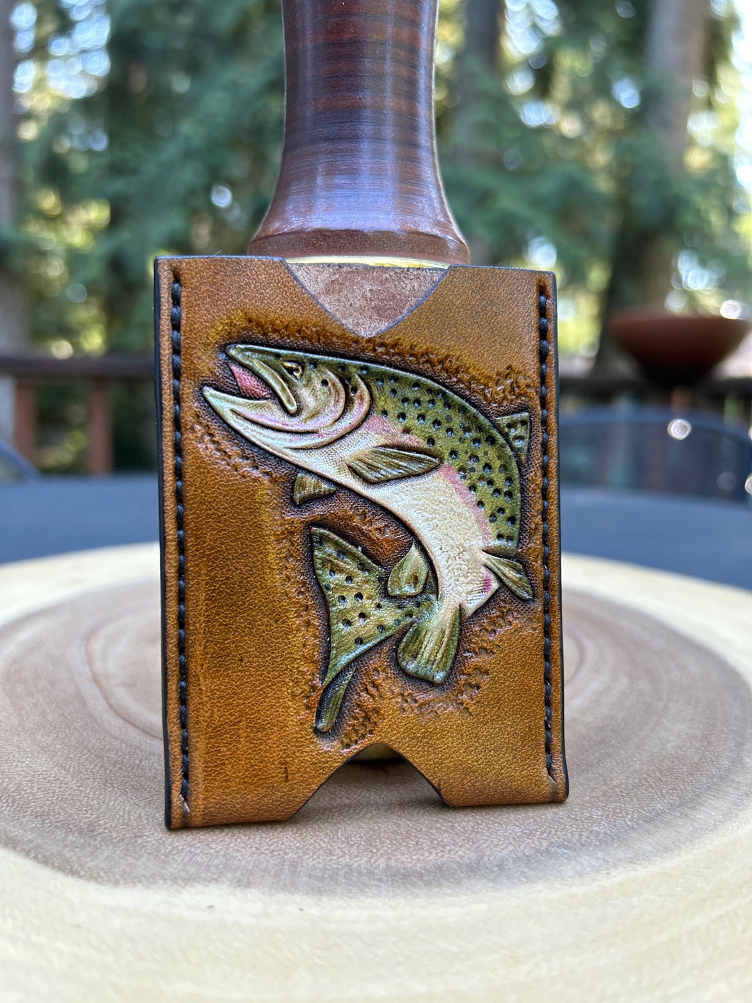 Hand Tooled Leather Card Wallet With Trout - Etsy