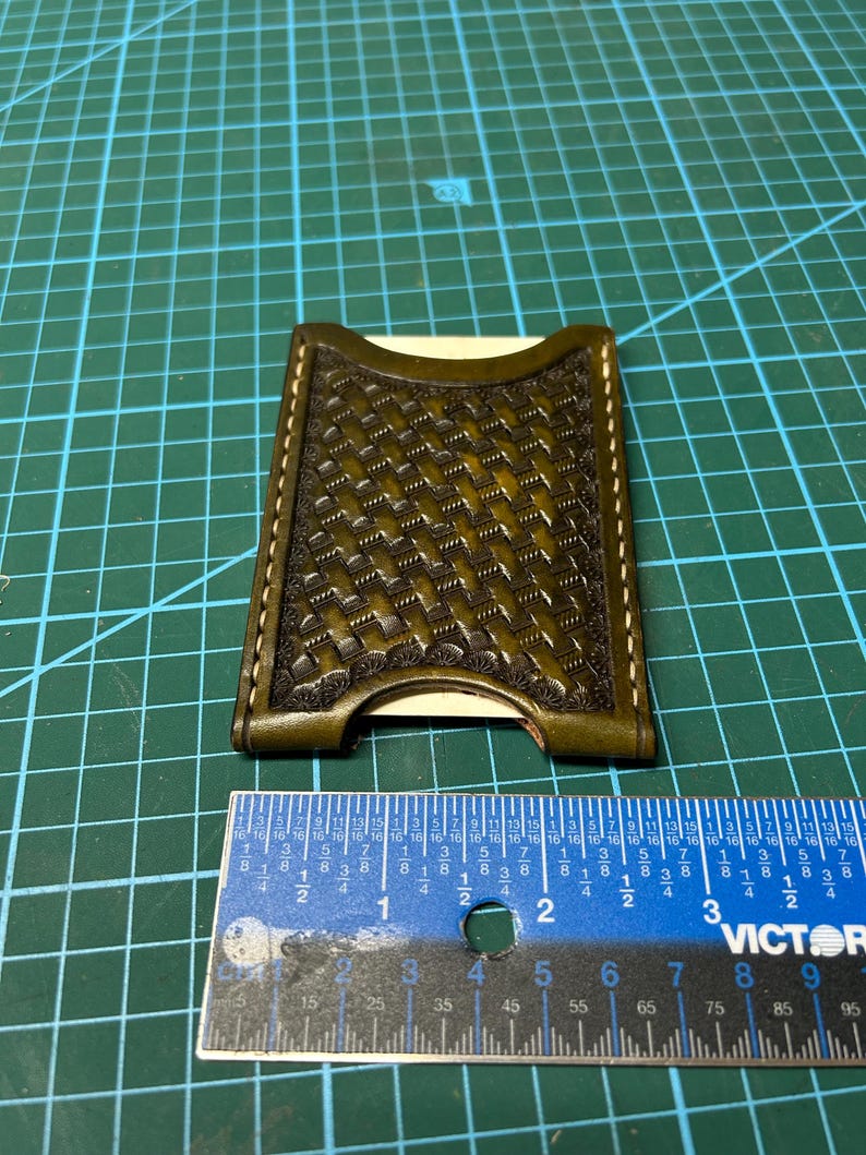 Hand Tooled Leather Card Wallet With Basket Weave - Etsy