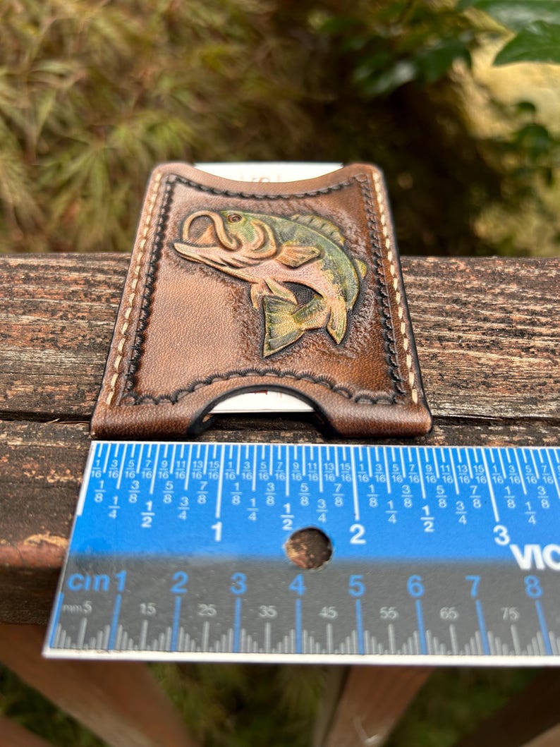 Hand Tooled Leather Card Wallet With Bass - Etsy
