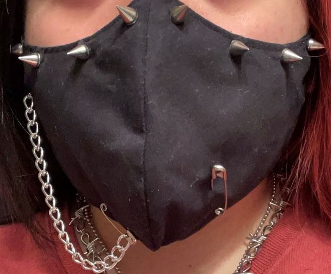Black Spike Mask With Chain - Etsy