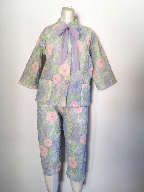 1960s Floral Quilted Loungewear Capri Set - Gem