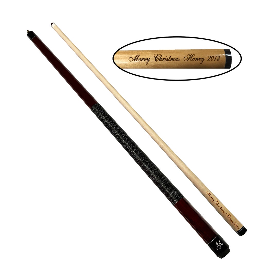 Custom Engraved Burgundy 2-piece Pool Cue Stick With Linen Wrap Shaft ...
