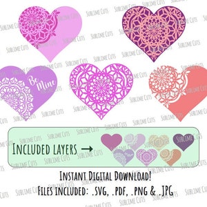 Valentines Day Hearts Svg Heart Mandala Heart Svg Image Layered Svg Png ...