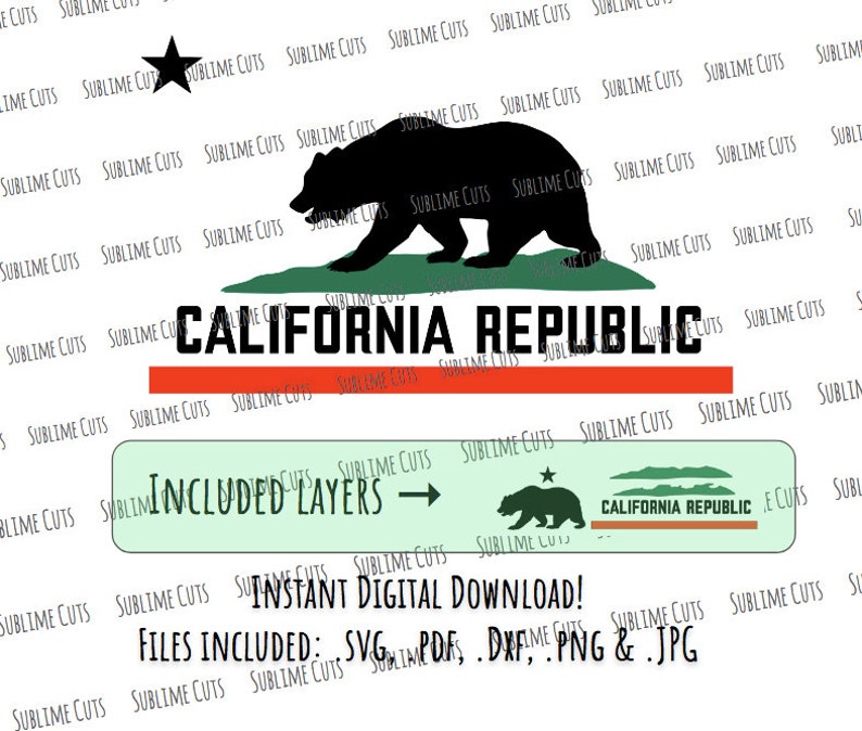 California Republic Svg ~ Norcal ~ Flag ~ nor Cal ~ Cali Bear ~ Digital ...