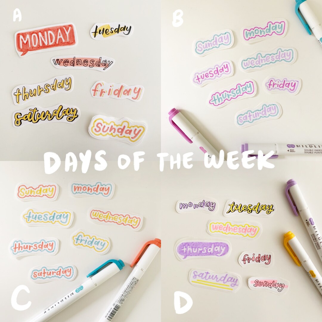 Handmade Days of the Week Sticker Flakes - Etsy