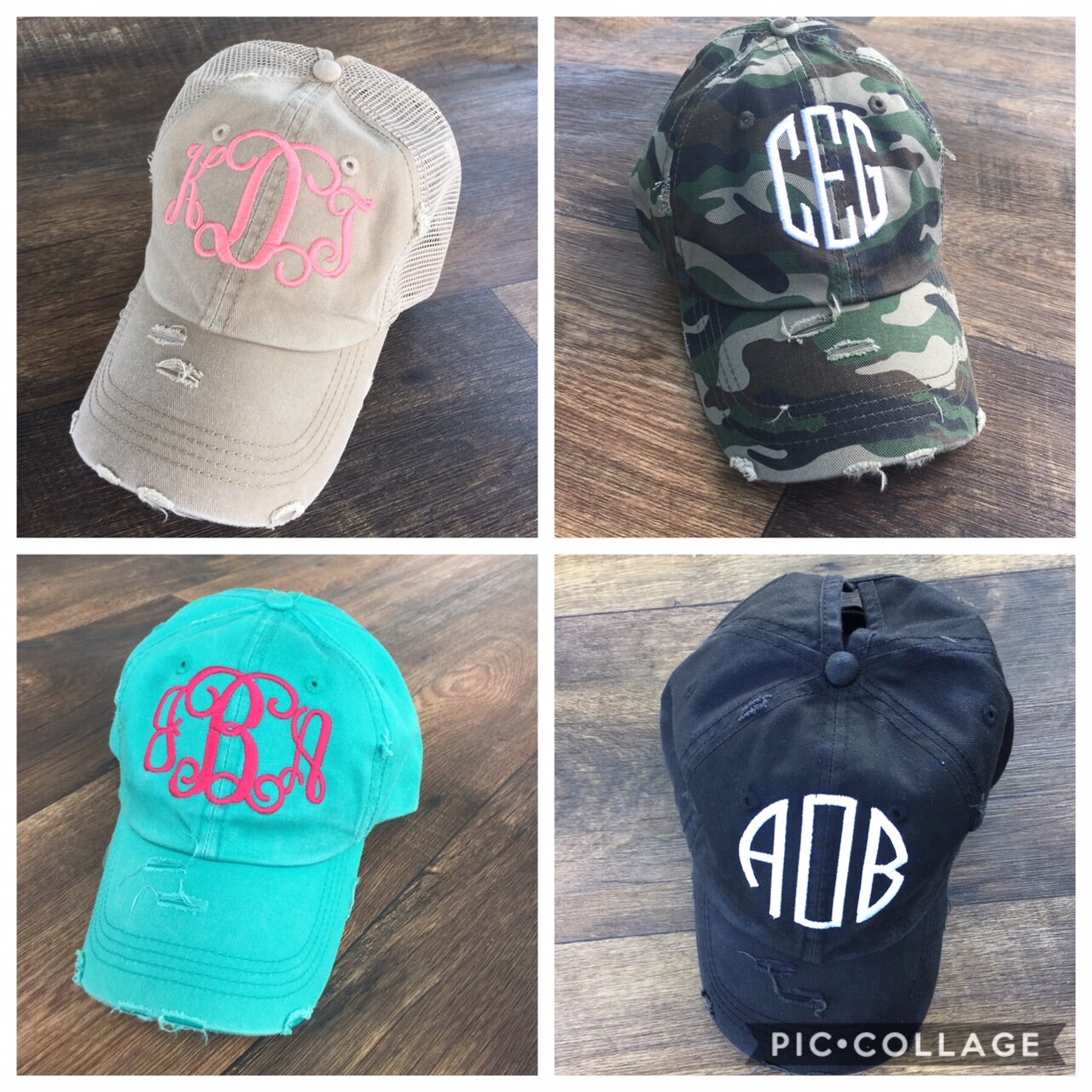 Monogrammed Ponytail Hats Messy Bun Hats High Pony Hats | Etsy