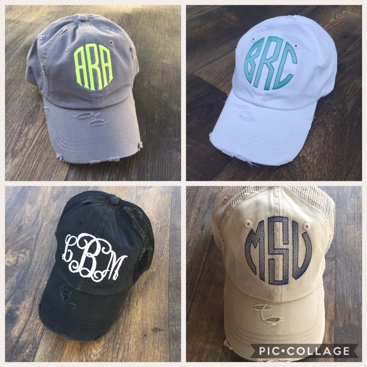 Monogrammed Ponytail Hats Messy Bun Hats High Pony Hats | Etsy