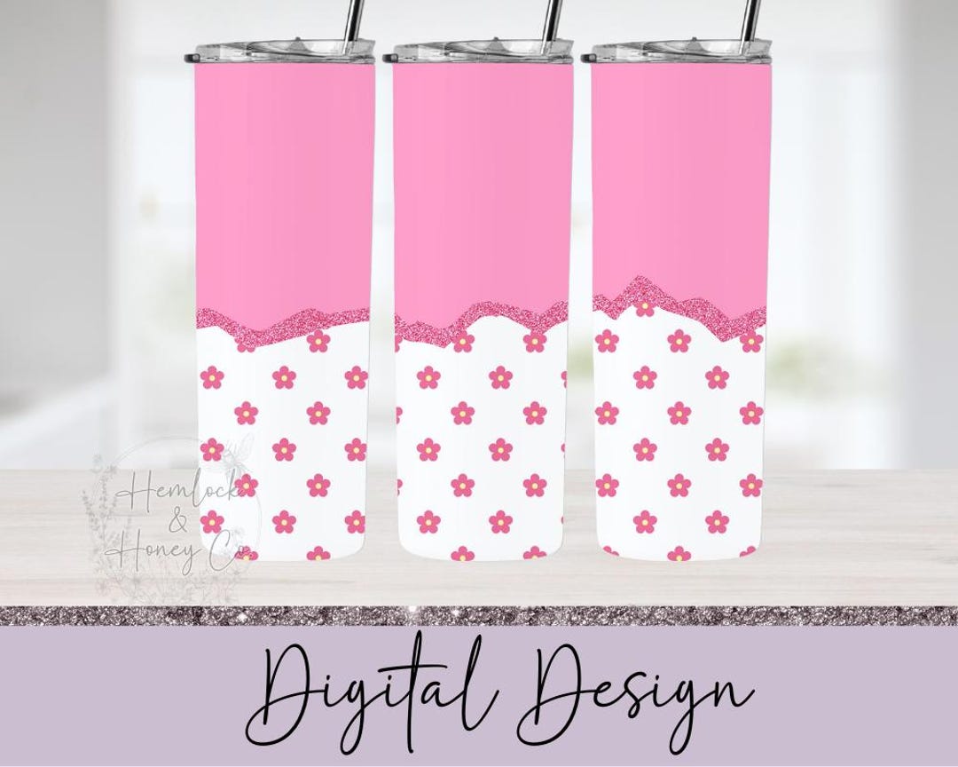 Cute Pink Flowers Split Tumbler, Full Tumbler Wrap, Skinny Tumbler ...