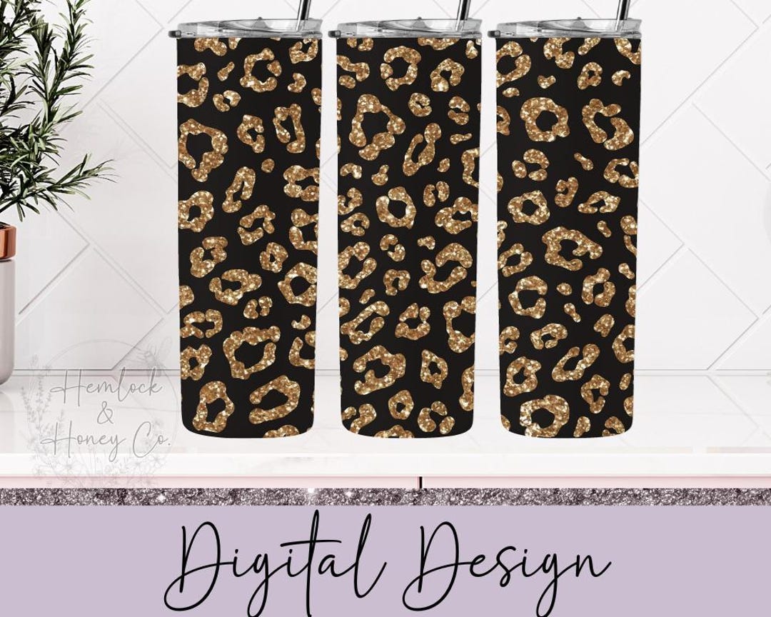 Black and Gold Leopard Print Full Tumbler Wrap, Skinny Tumbler ...